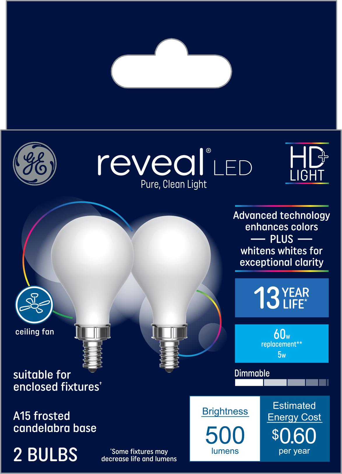 GE Reveal HD+ LED 60 Watt Replacement, Reveal, A15 Ceiling Fan Bulbs (2 ...