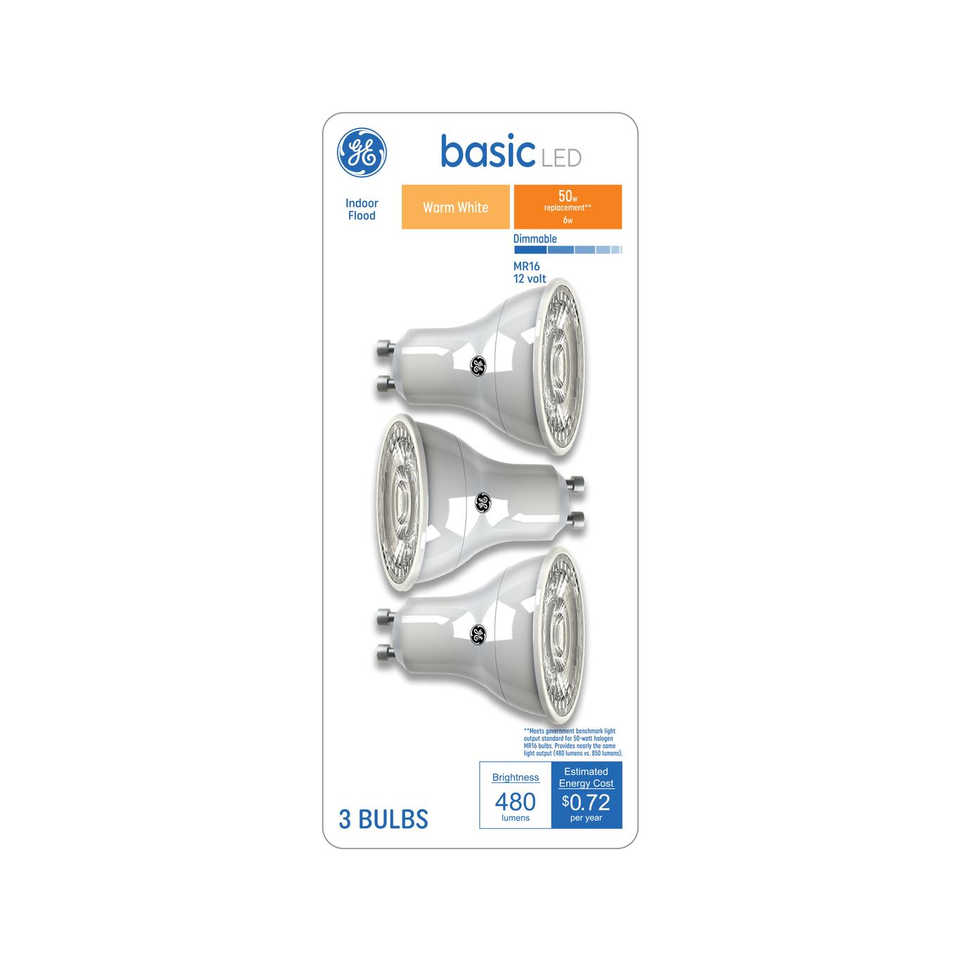 GE Basic LED 50 Watt Replacement, Warm White, MR16 Indoor Floodlight ...