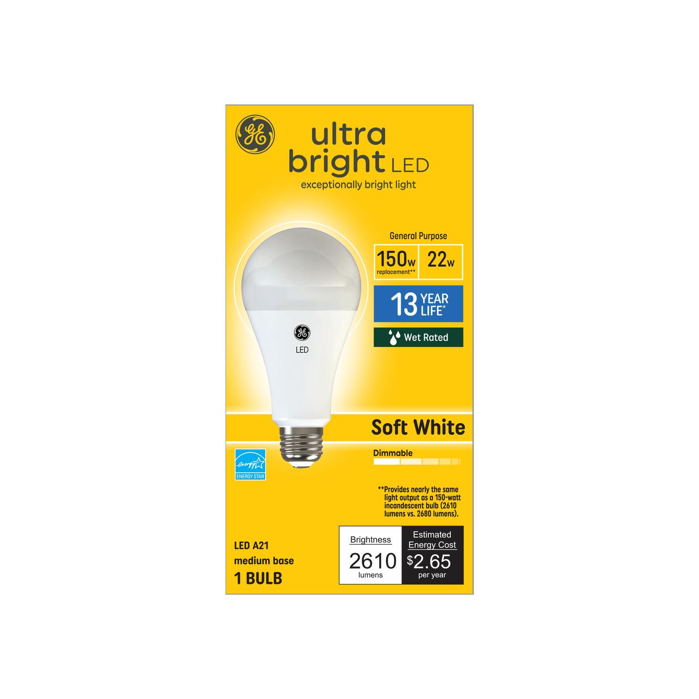 GE Ultra Bright LED 150 Watt Replacement, Soft White, A21 General ... GE Ultra Bright LED 150 Watt Replacement, Soft White, A21 General ...