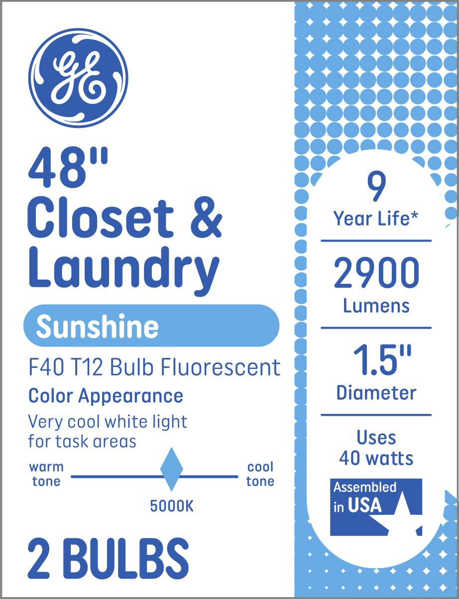 GE Sunshine 40 Watt 48 Inch T12 G13 Base Fluorescent Tube 2 Pack GE Sunshine 40 Watt 48 Inch T12 G13 Base Fluorescent Tube 2 Pack