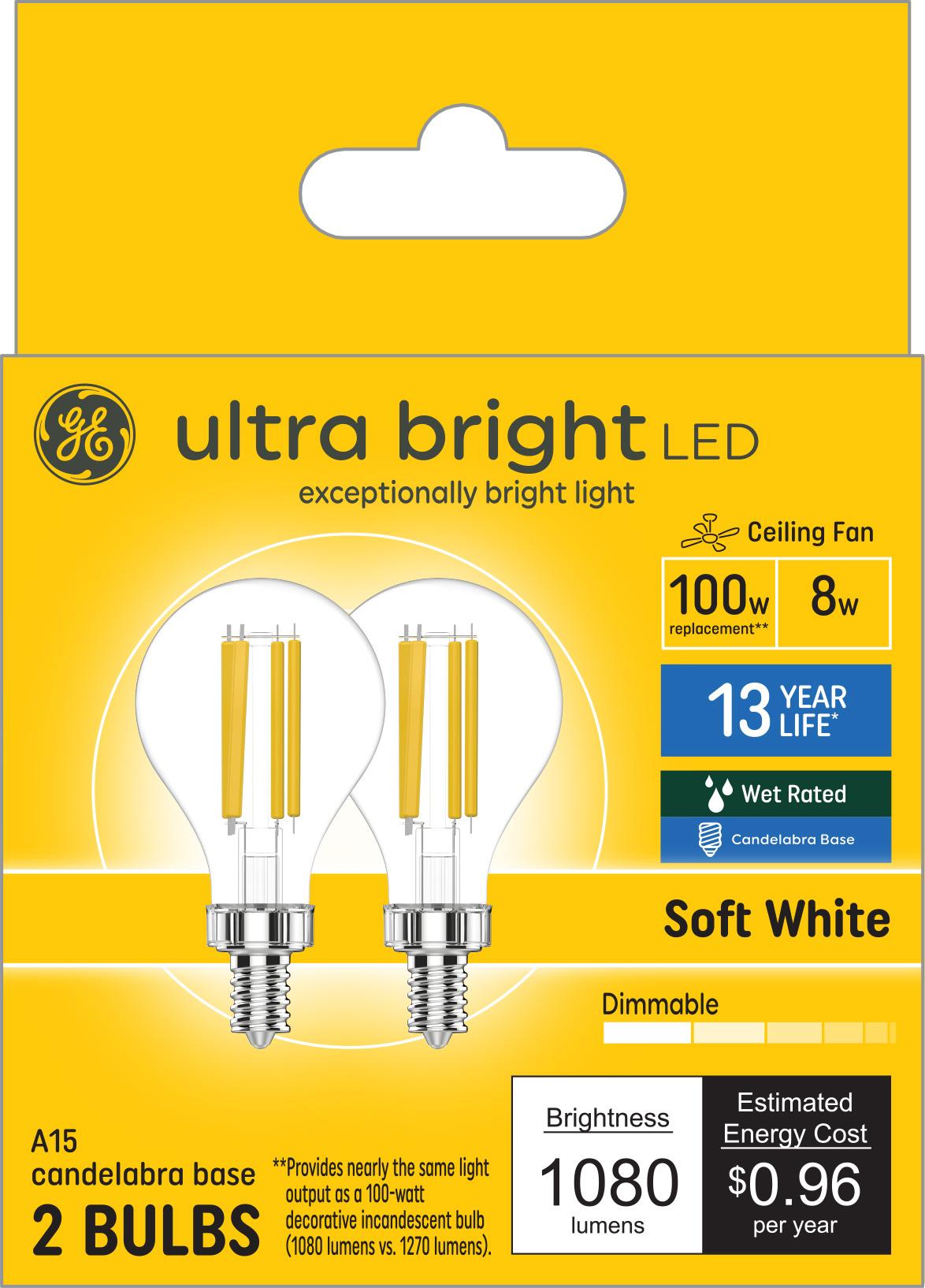 GE Ultra Bright LED 100 Watt Replacement, Soft White, A15 Ceiling Fan ...