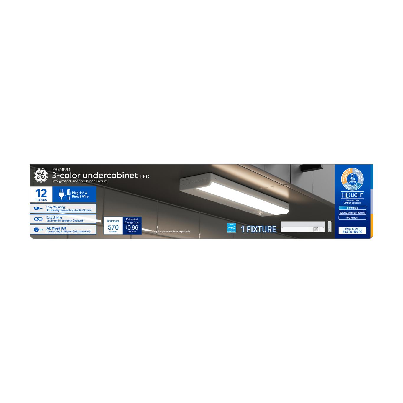 GE Premium 3-Color HD Undercabinet LED 8W Direct Wire & Plug-In 12in ...