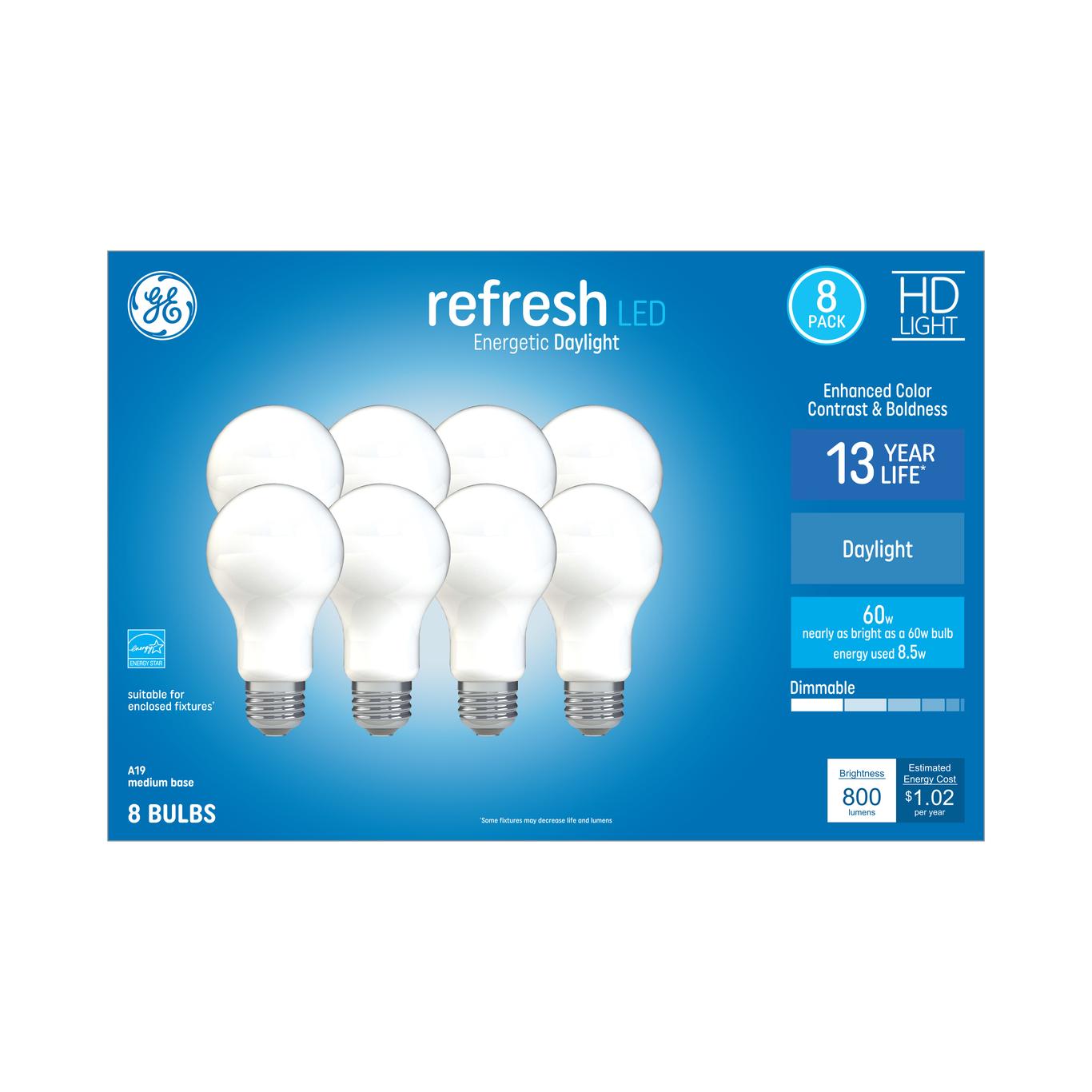 GE Refresh HD LED 60 Watt Replacement, Daylight, A19 General Purpose ...