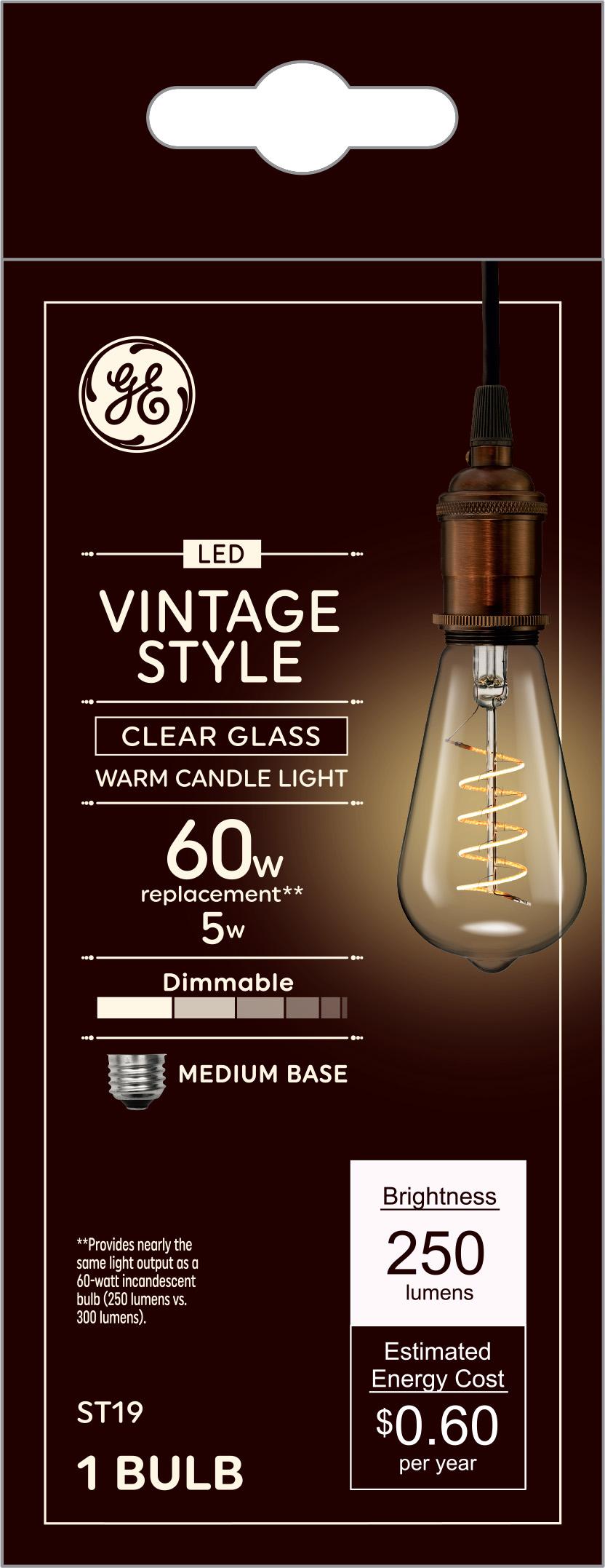 GE Vintage LED 60 Watt Replacement, Candlelight, ST19 Edison Bulb (1 Pack)