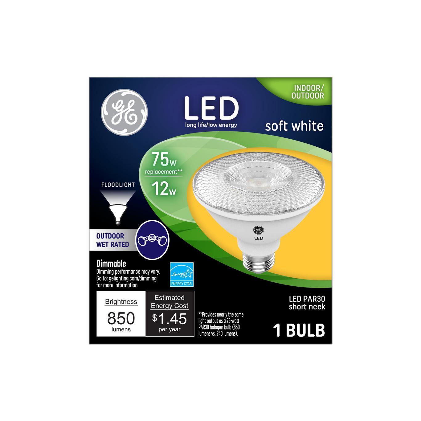 GE LED Light Bulb, 75 Watt Replacement, Soft White, PAR30 Outdoor ...