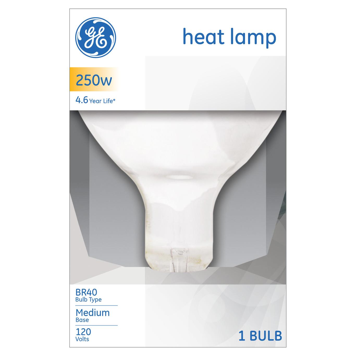 GE Incandescent Heat Lamp, 250 Watts, BR40 Bulb (1 Pack)