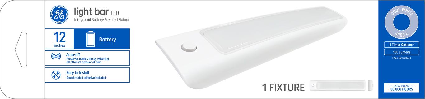 GE Battery Powered Light Bar with Timer LED Cool White 12in Light ...