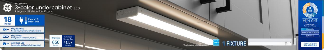 GE Premium 3-Color HD Undercabinet LED 13W Direct Wire & Plug-In 18in ...