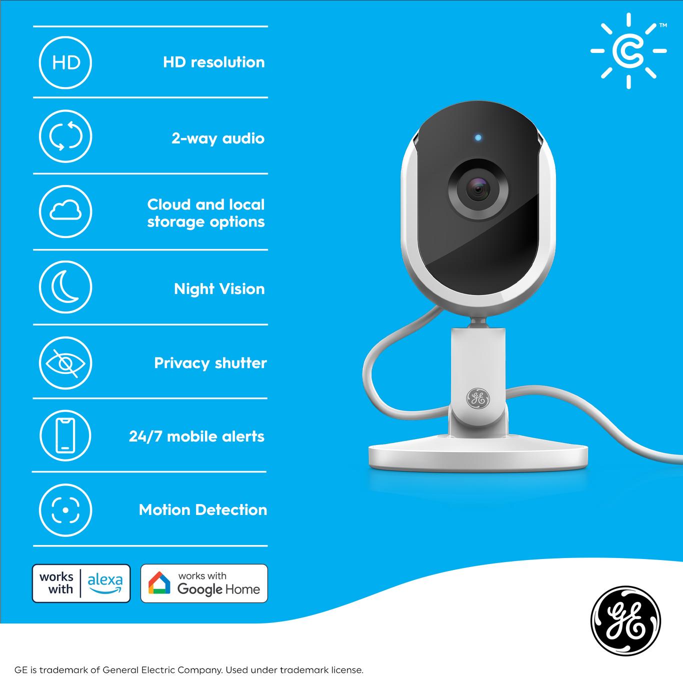 GE CYNC Indoor Smart Camera, 1080p Resolution, Night Vision Security ...