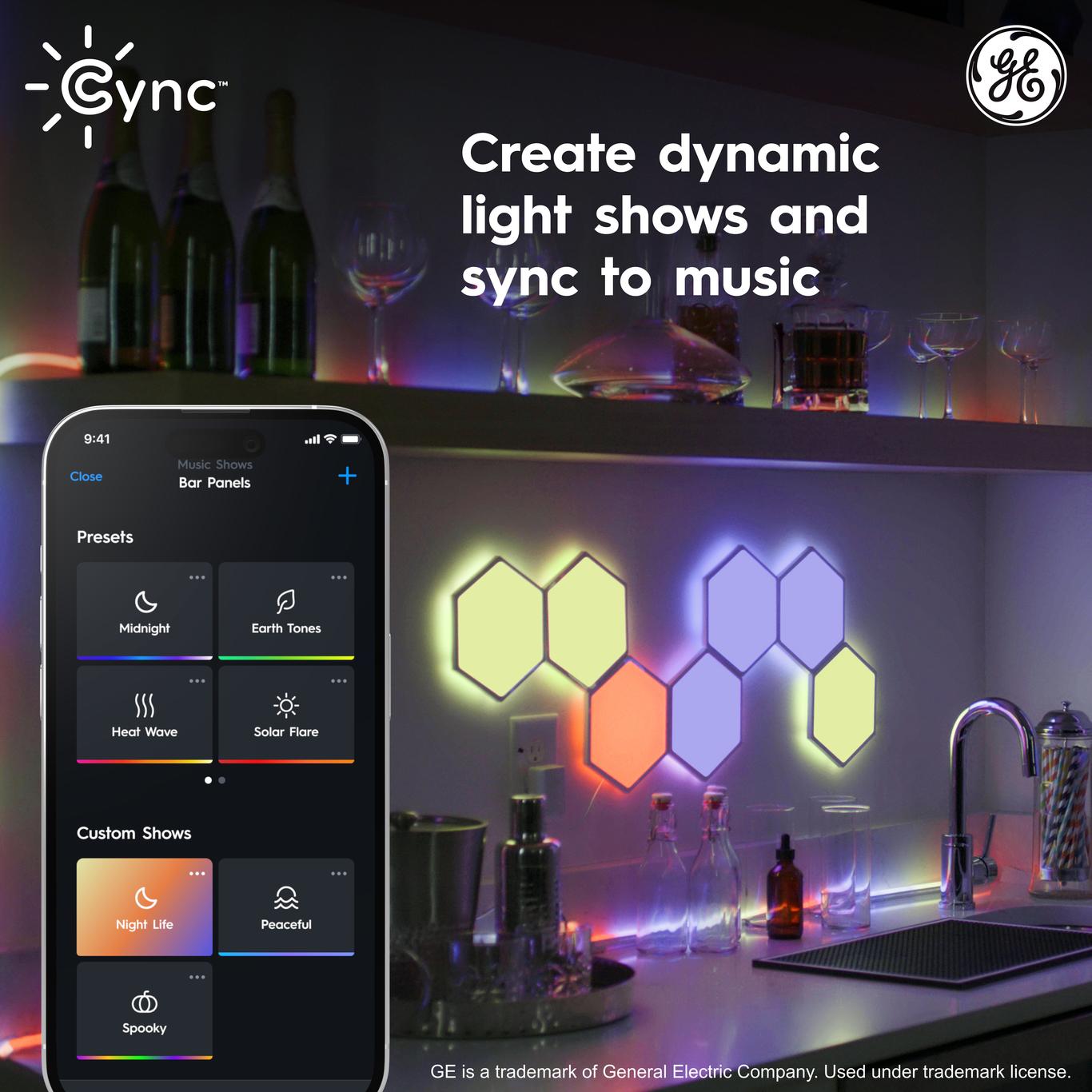 GE CYNC Dynamic Effects Full Color Smart Hexagon Panels, Works with ...