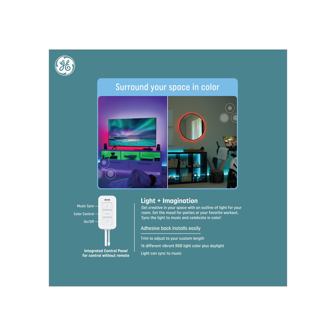 GE LED+ Full Color Strip Light, 8W, Remote and Control Panel (1-Pack)