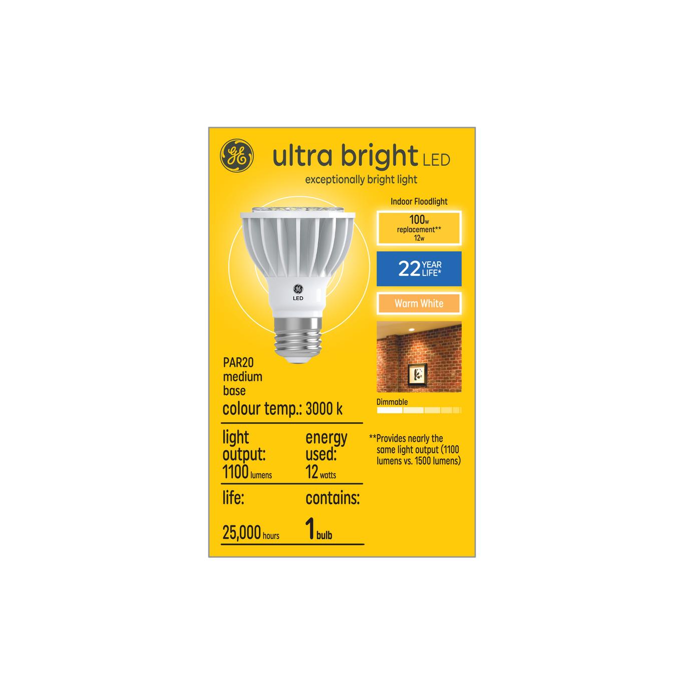 GE Ultra Bright LED 100 Watt Replacement, Warm White, PAR20 Indoor ...