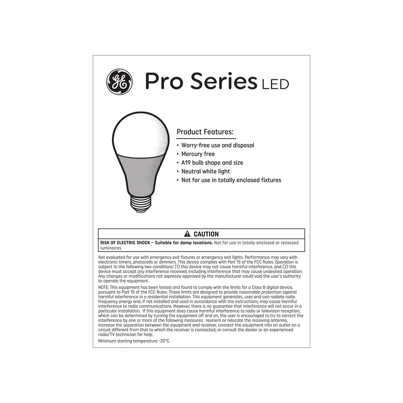 GE Pro Series LED 60 Watt Replacement, Bright White, A19 General ...