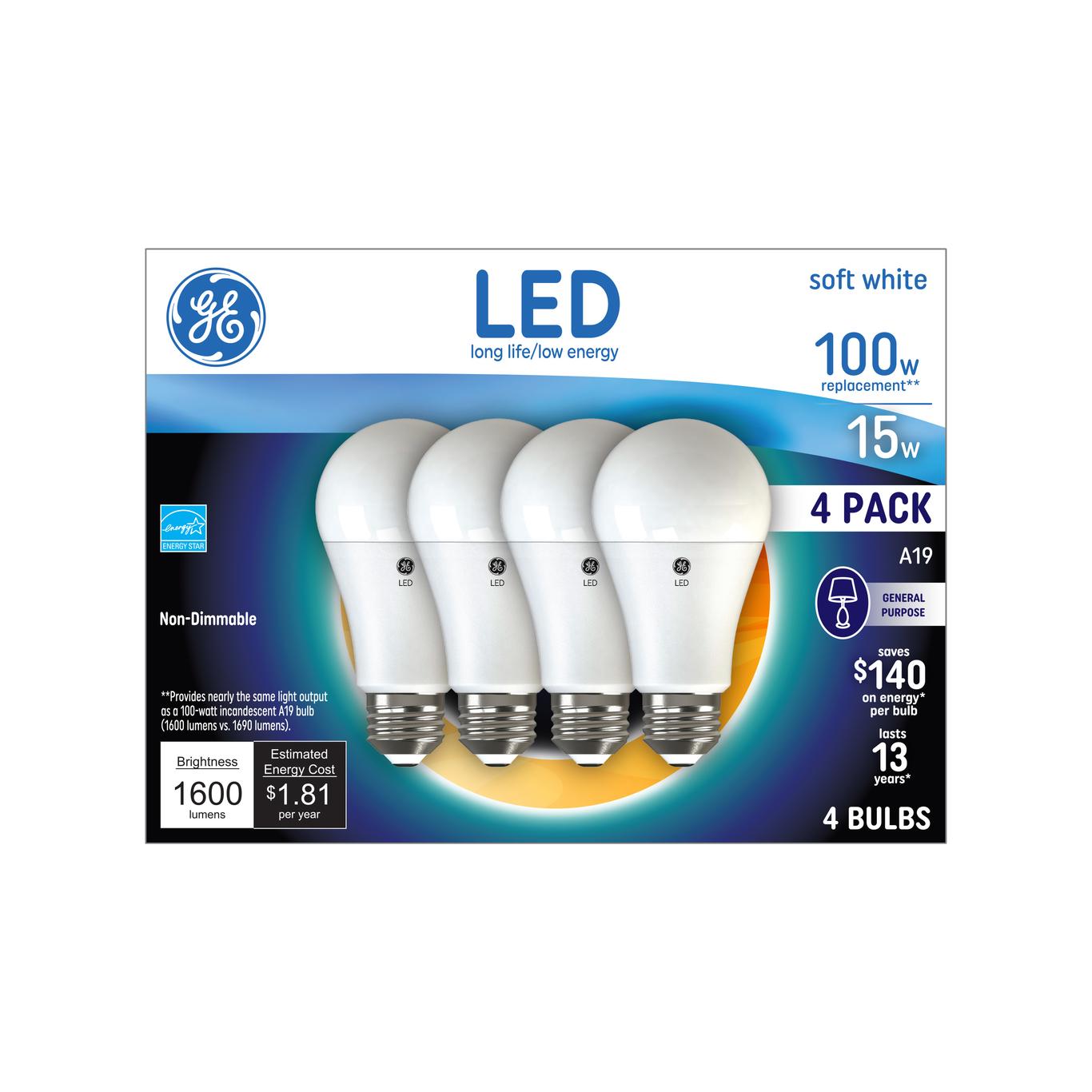 GE Classic LED 100 Watt Replacement, Soft White, A19 General Purpose ...