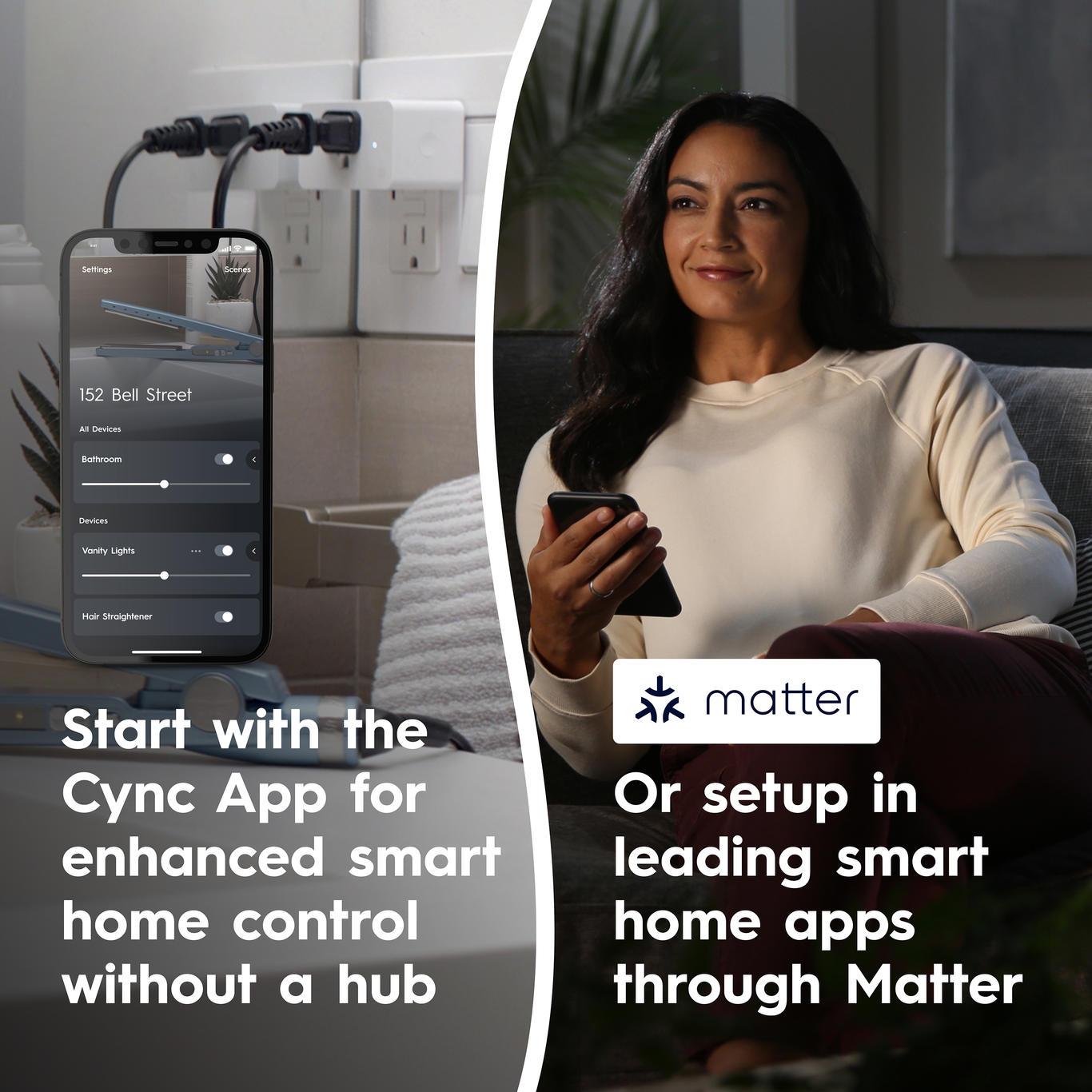 GE Cync Indoor Smart Plug, Smart Outlet Control, Matter Compatible ...