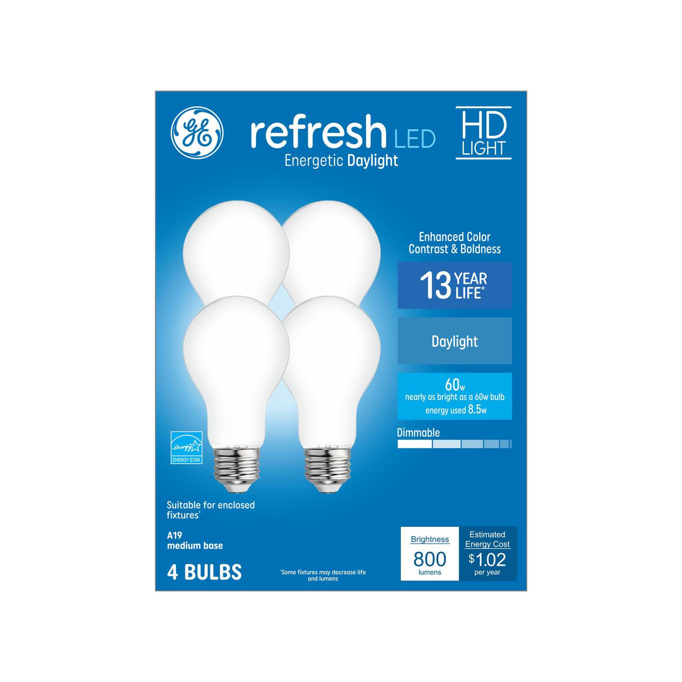 GE Refresh HD LED 60 Watt Replacement, Daylight, A19 General Purpose ...