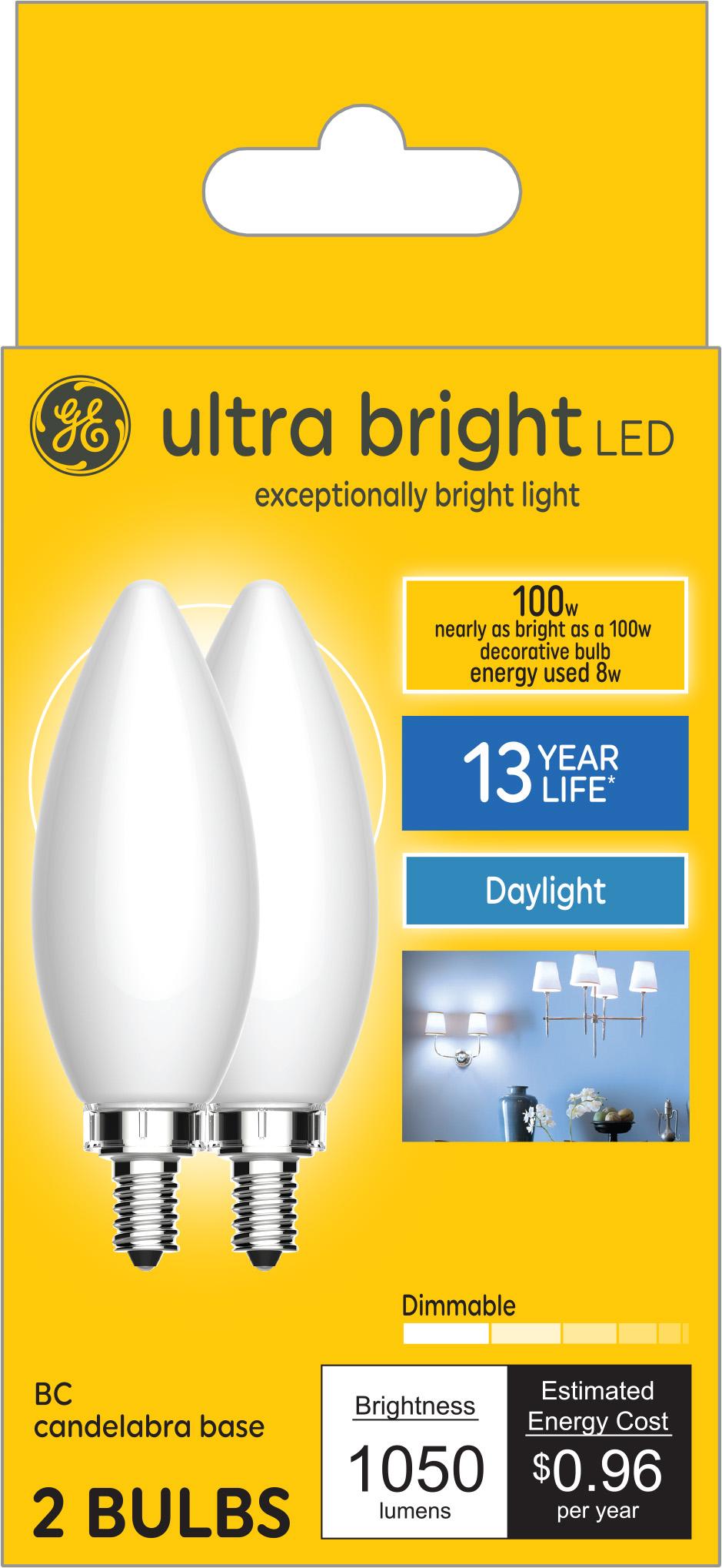 GE Ultra Bright LED 100 Watt Replacement, Daylight, B12 Deco - Candle ...