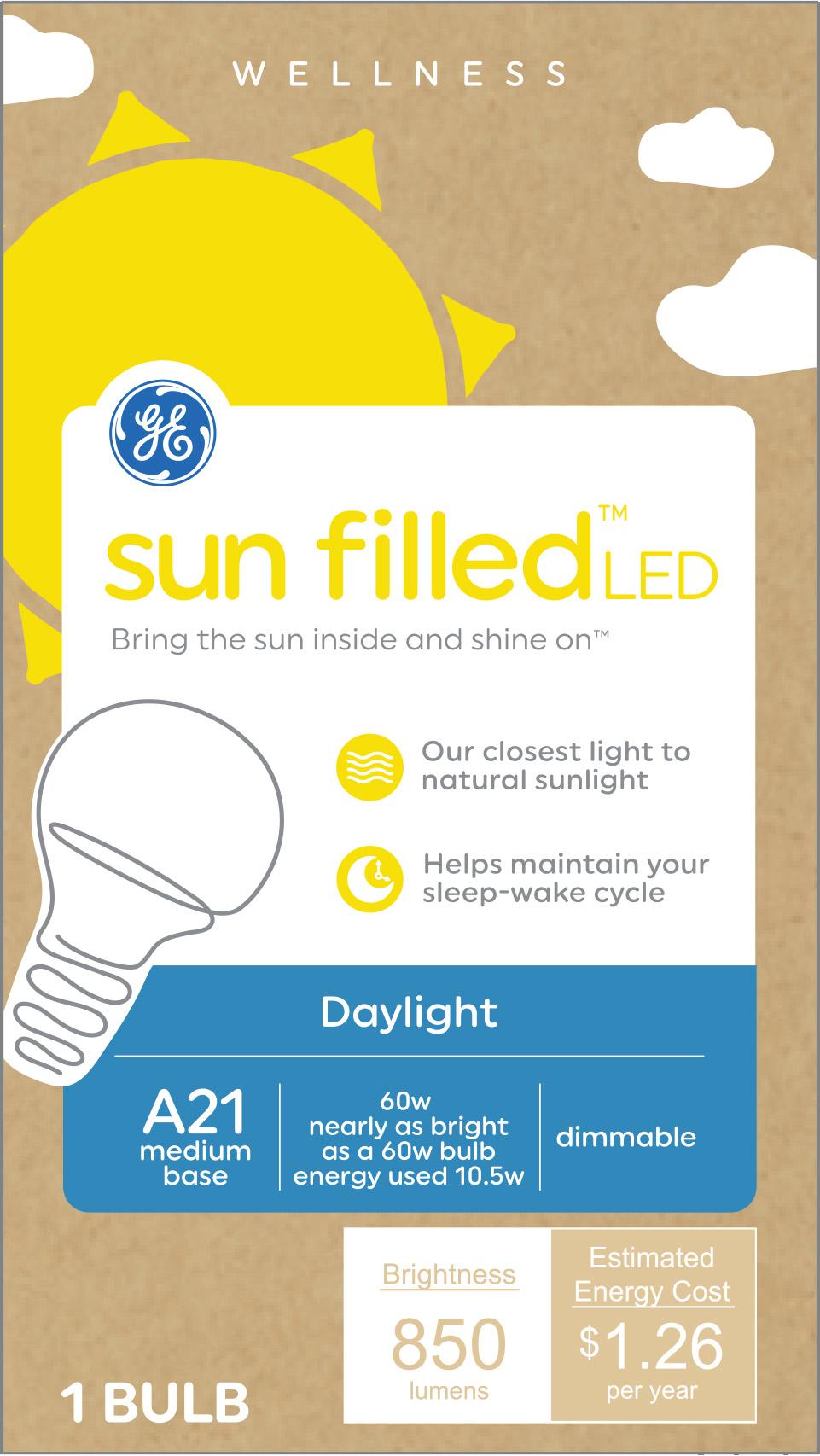 GE Sun Filled LED 60 Watt Replacement, Daylight, A21 General Purpose ...