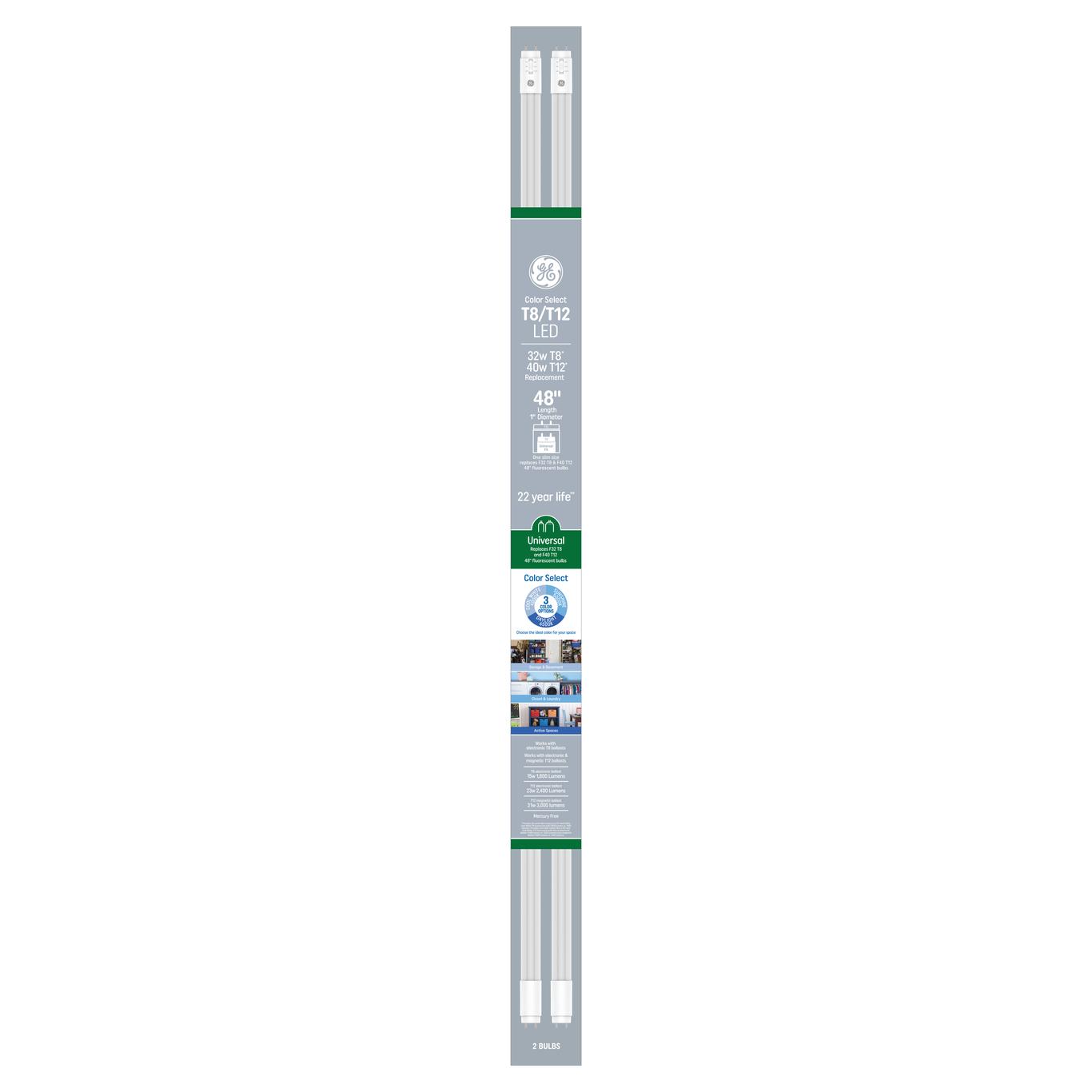 GE Color Select LED 32 Watt Replacement, T8 LED Tube Bulbs (2 Pack)