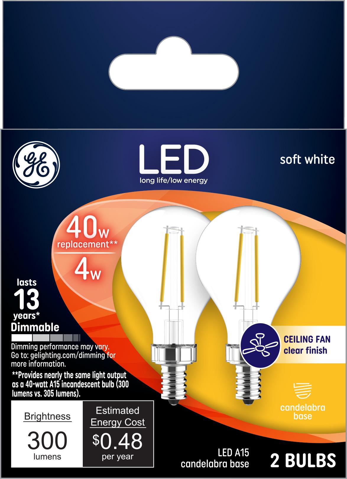 GE Classic LED 40 Watt Replacement, Soft White, A15 Ceiling Fan Bulbs ...