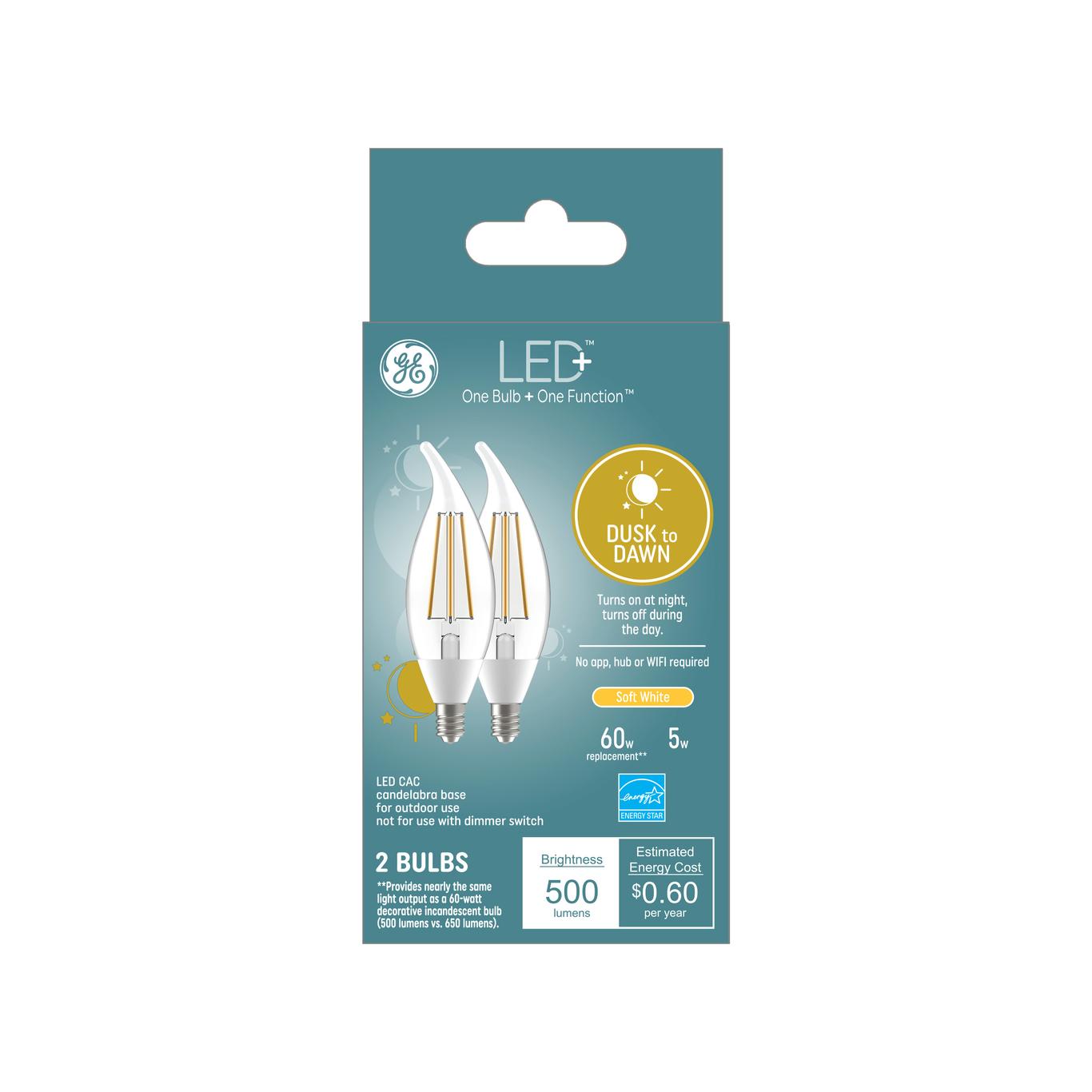 GE LED+ Dusk to Dawn Light Bulbs | LED Candelabra Bulbs (2-Pack)