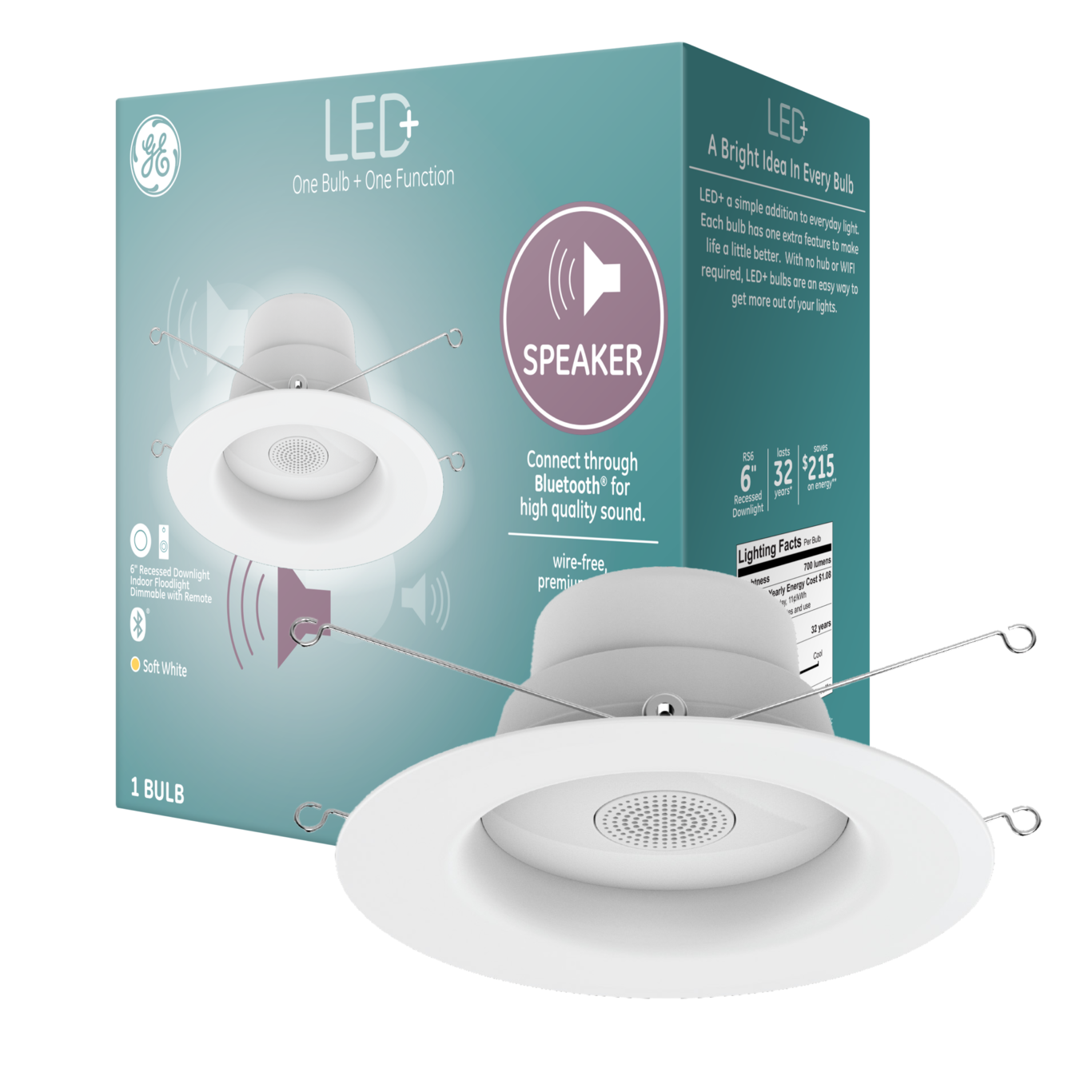 GE LED+ Bluetooth Speaker LED Light Fixture, RS48 Recessed LED ...