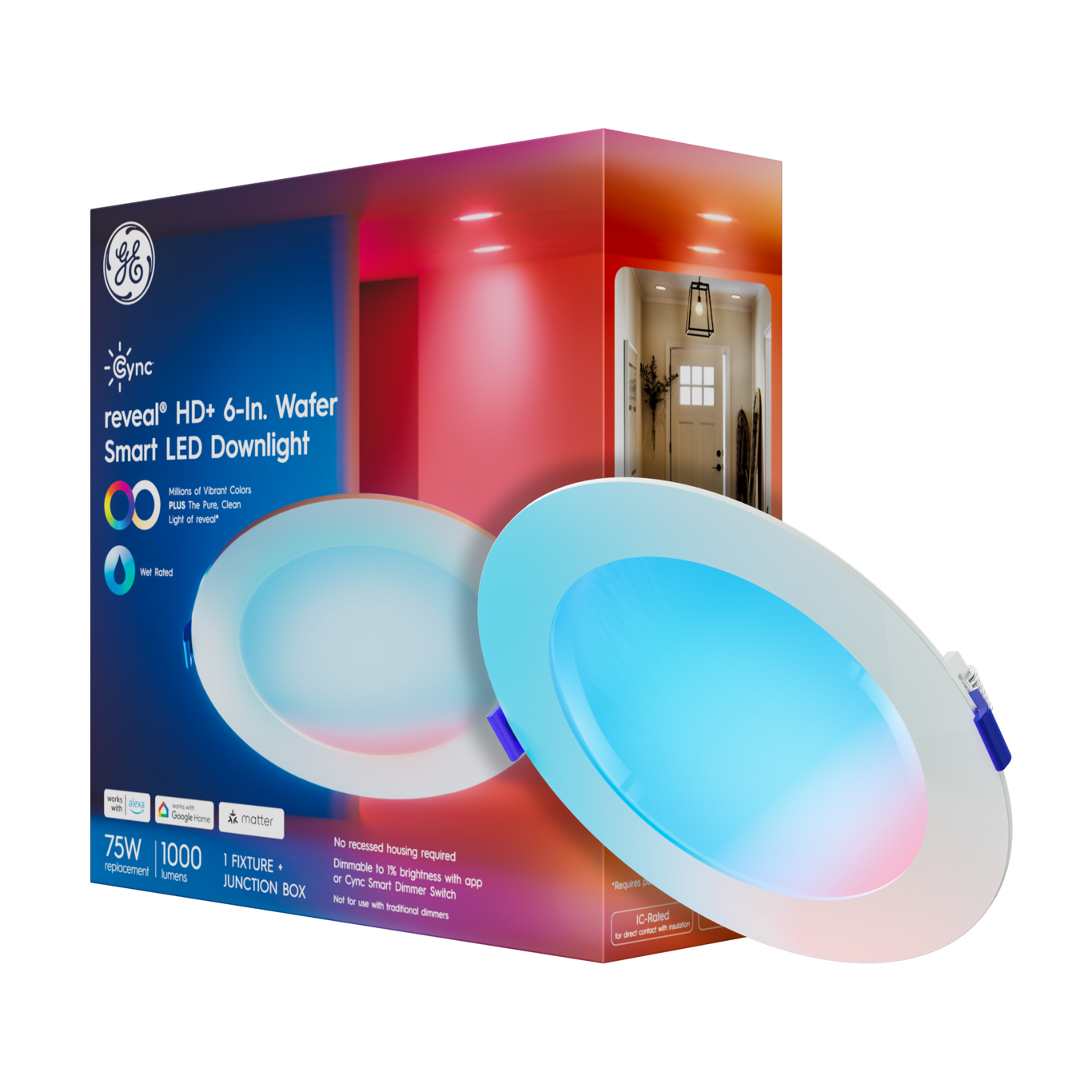 GE Cync reveal® Smart LED Wafer Downlight, Color Changing WiFi Light ...
