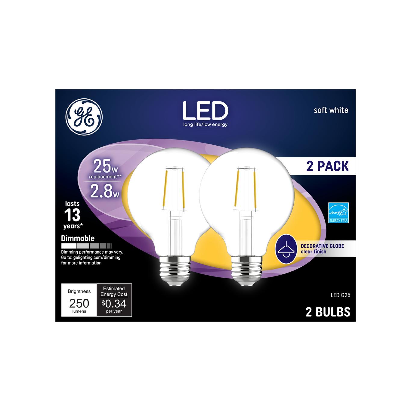 GE Classic LED 25 Watt Replacement, Soft White, G25 Vanity - Globe ...