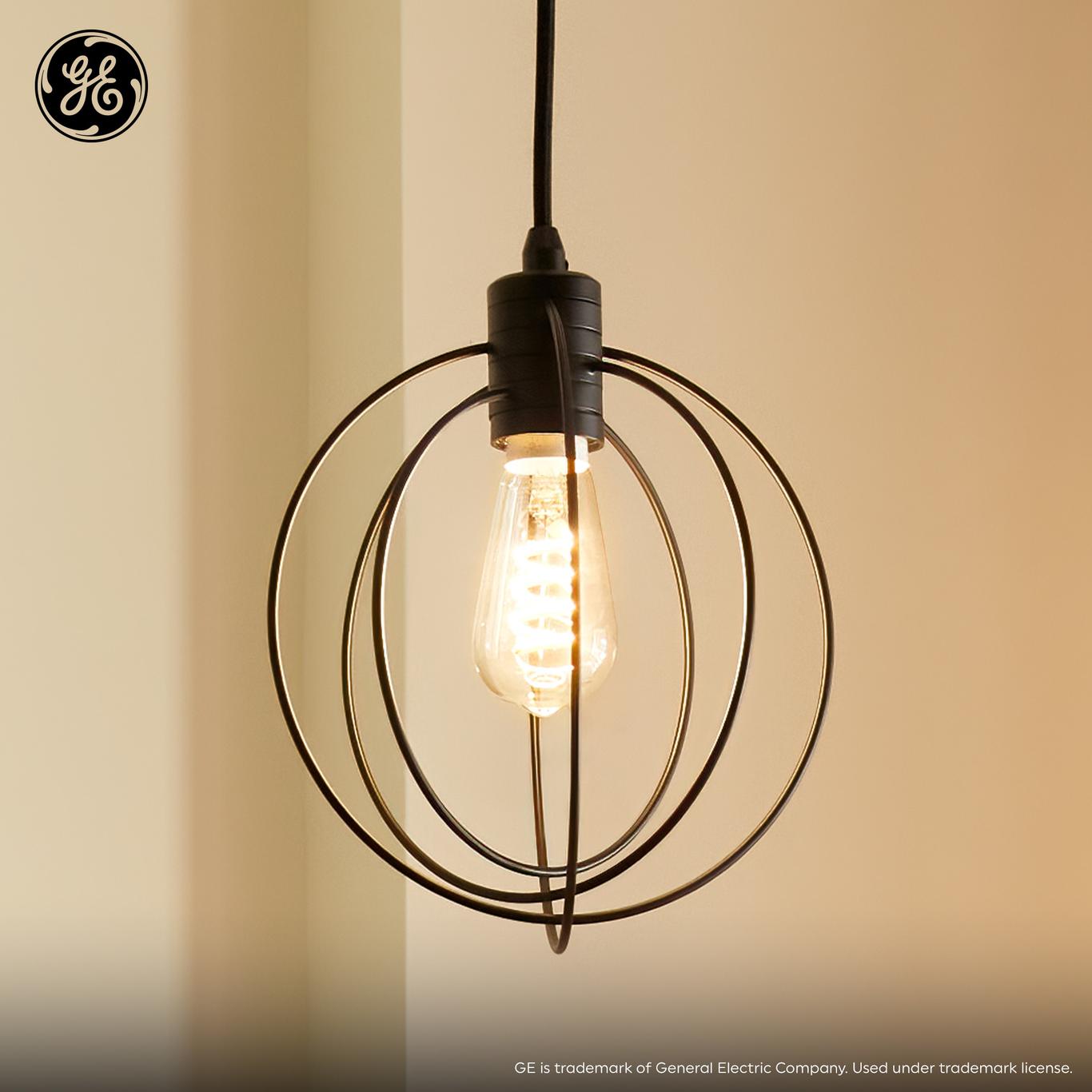 GE Industrial Round Pendant Light Fixture, Matte Black, 72inches
