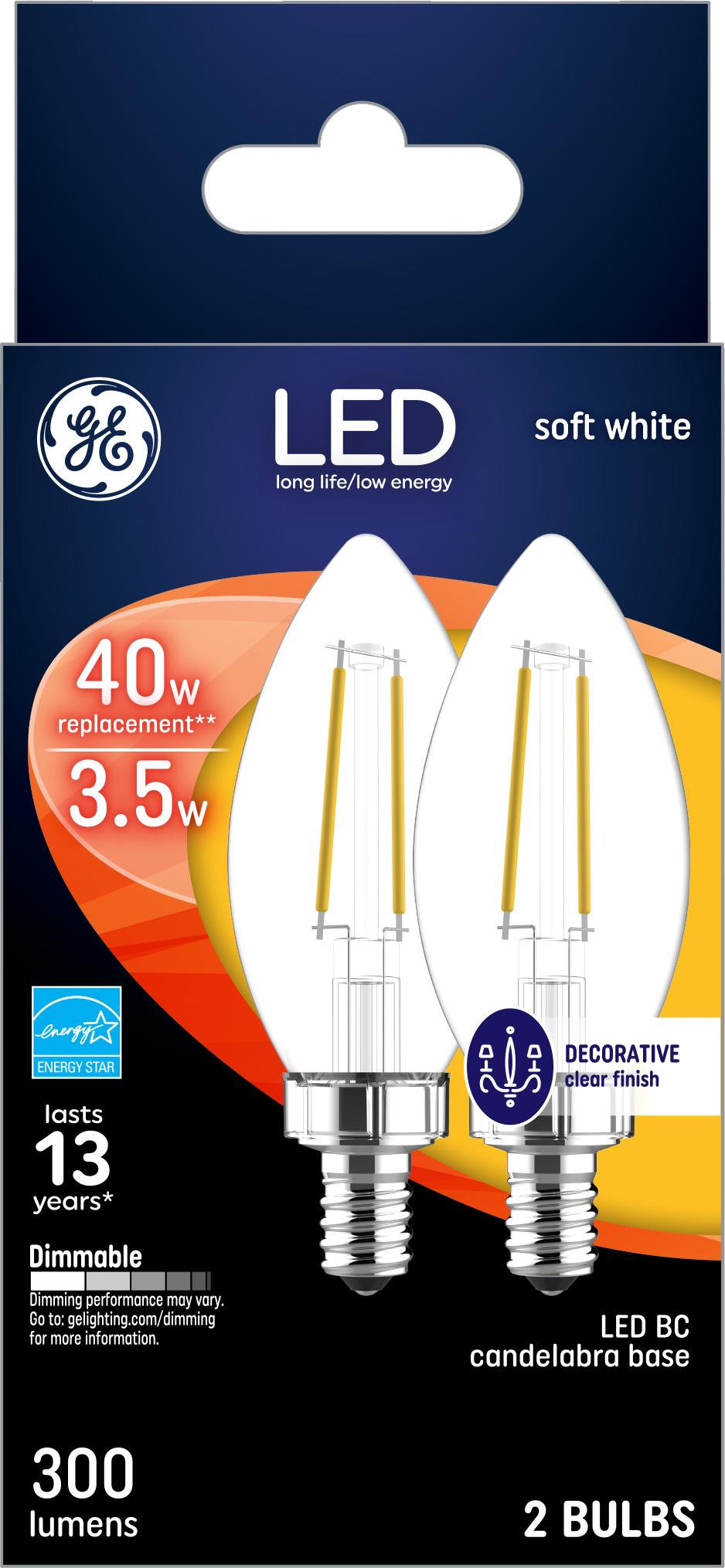 GE Classic LED 40 Watt Replacement, Soft White, B11 Deco - Candle Bulbs (2 Pack)