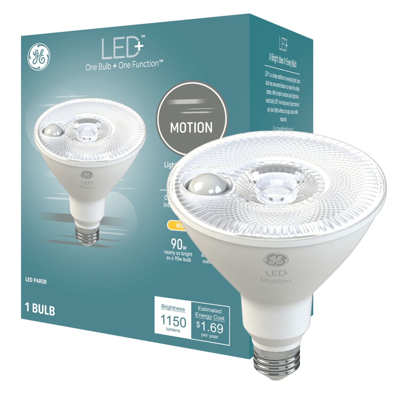 GE LED+ Motion Sensor LED Light Bulb, PAR38 Outdoor Security Floodlight ...