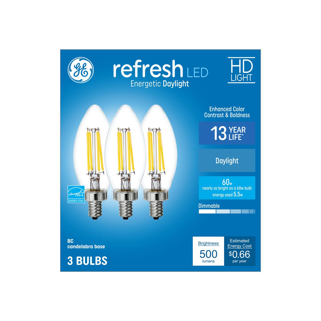 GE Refresh HD LED 60 Watt Replacement, Daylight, B11 Deco - Candle ...