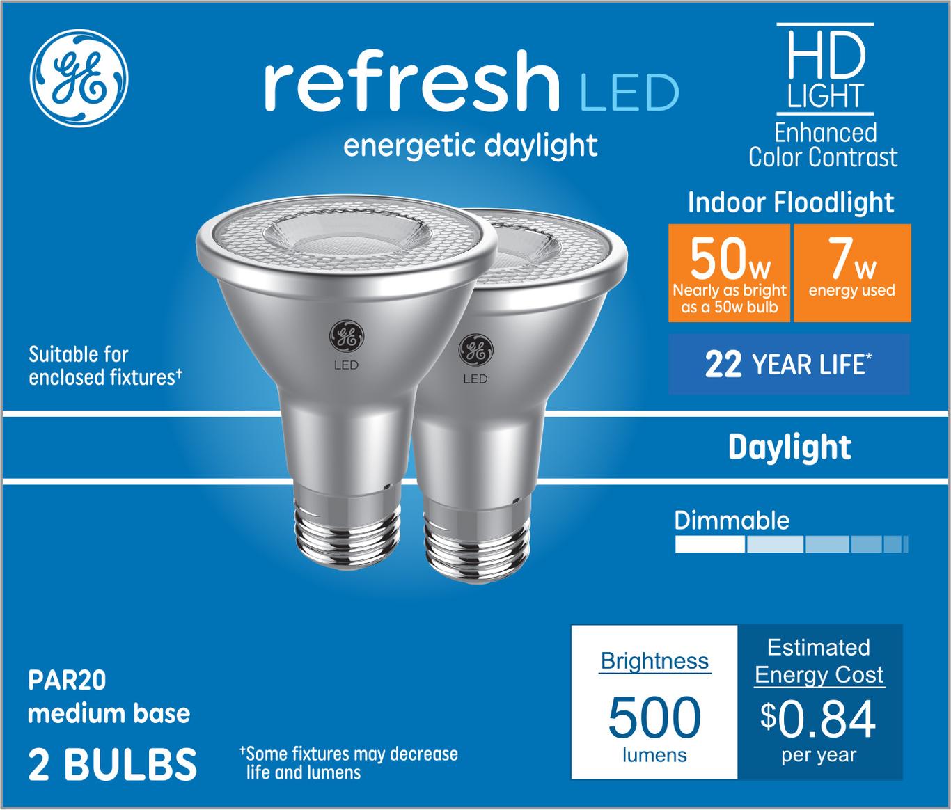 GE Refresh HD LED 50 Watt Replacement, Daylight, PAR20 Indoor ...
