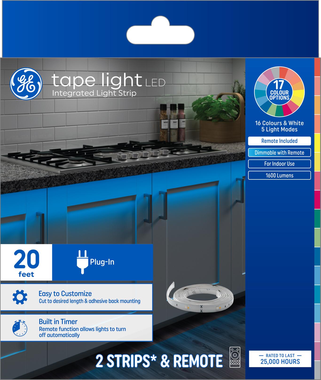 GE Color-Changing RGBW 18W LED 20ft Plug-In Tape Light Kit