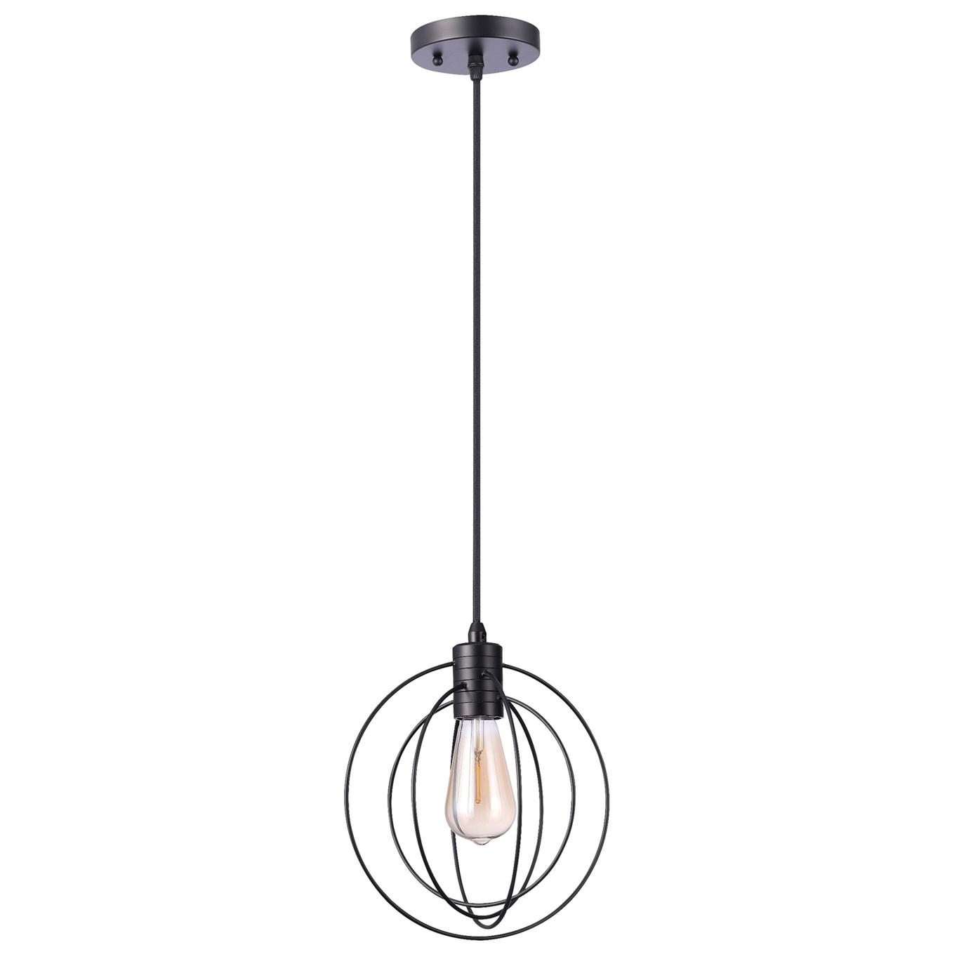 GE Industrial Round Pendant Light Fixture, Matte Black, 72inches