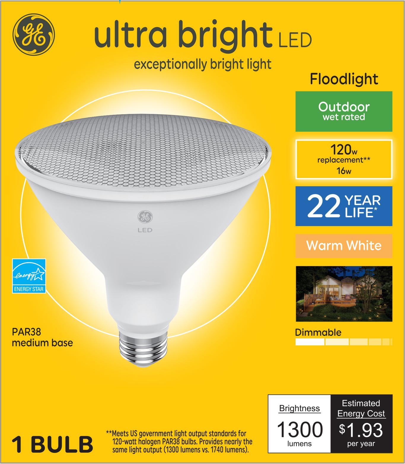GE Ultra Bright LED 120 Watt Replacement, Warm White, PAR38 Outdoor ...