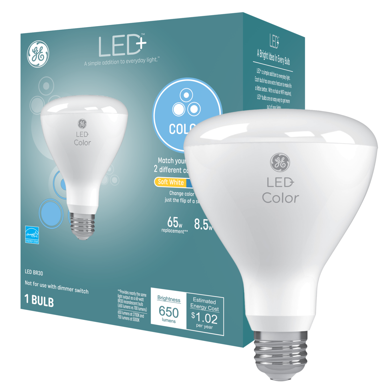 GE LED+ Color Changing LED Light Bulb, BR30 Indoor Floodlight Bulbs ...