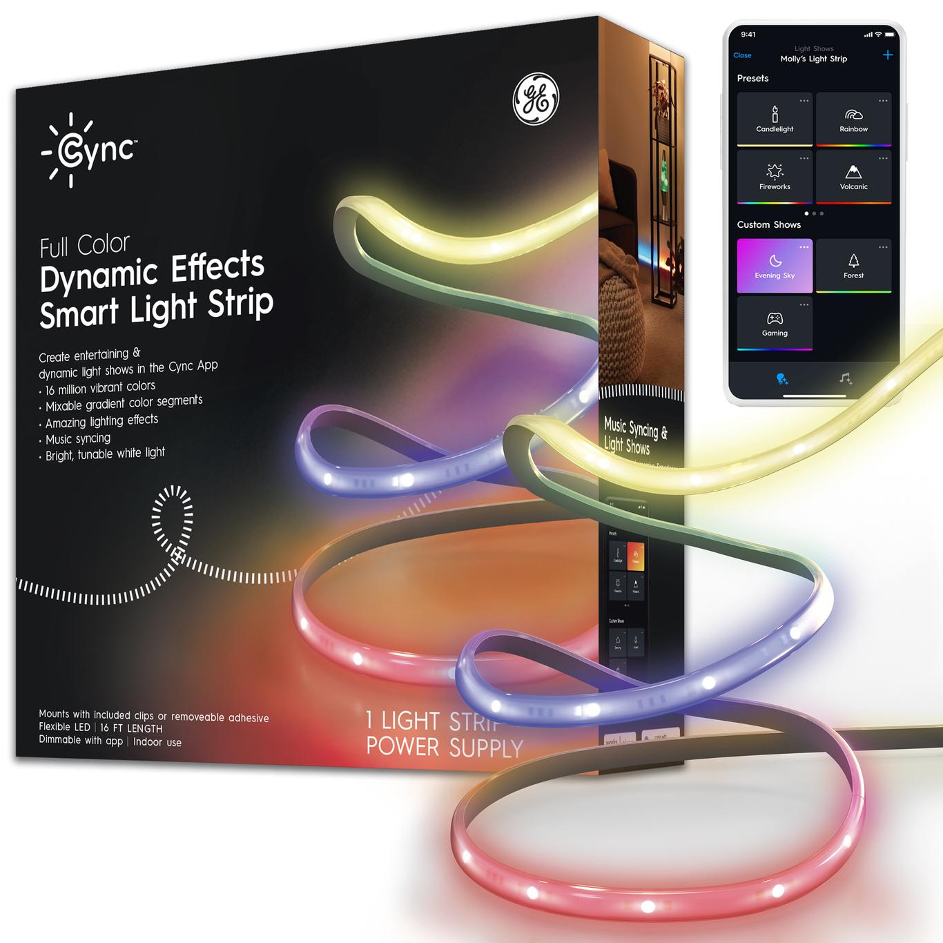 GE Cync Dynamic Effects Smart LED Light Strip with Music Sync, Color ...