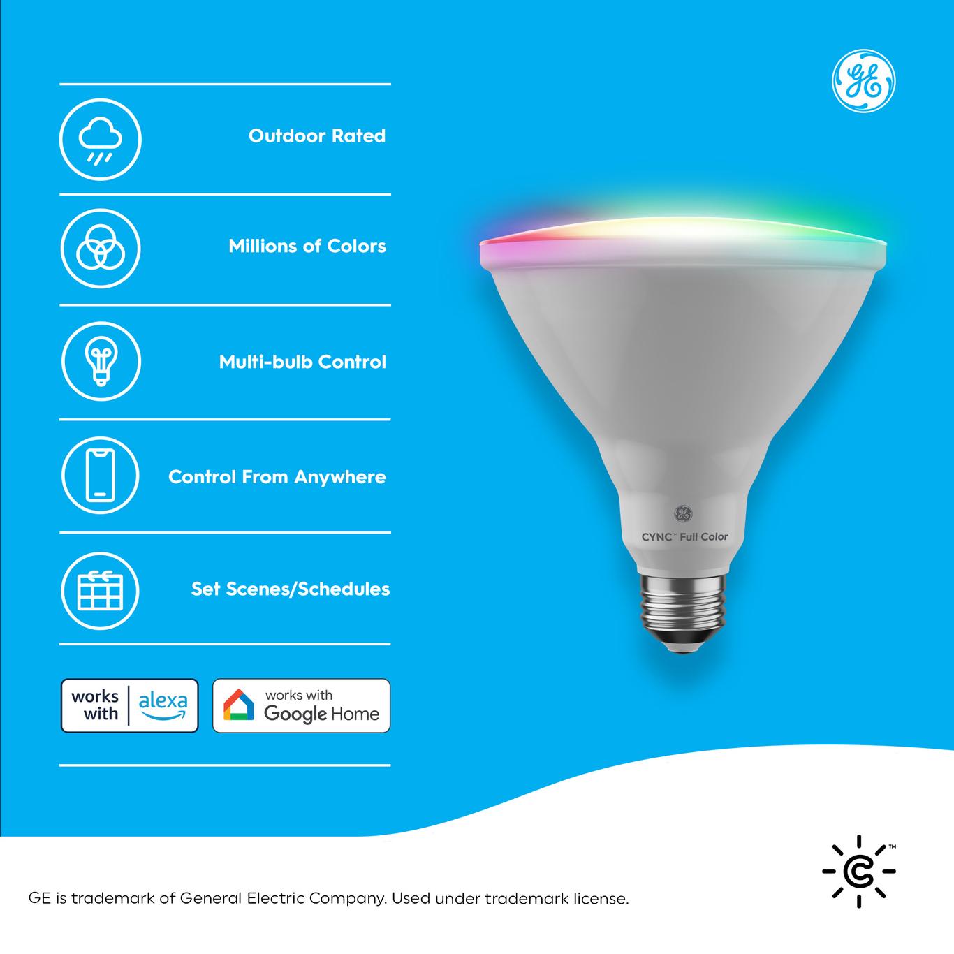 GE Cync PAR38 Smart LED Light Bulbs, Color Changing Outdoor Floodlights ...