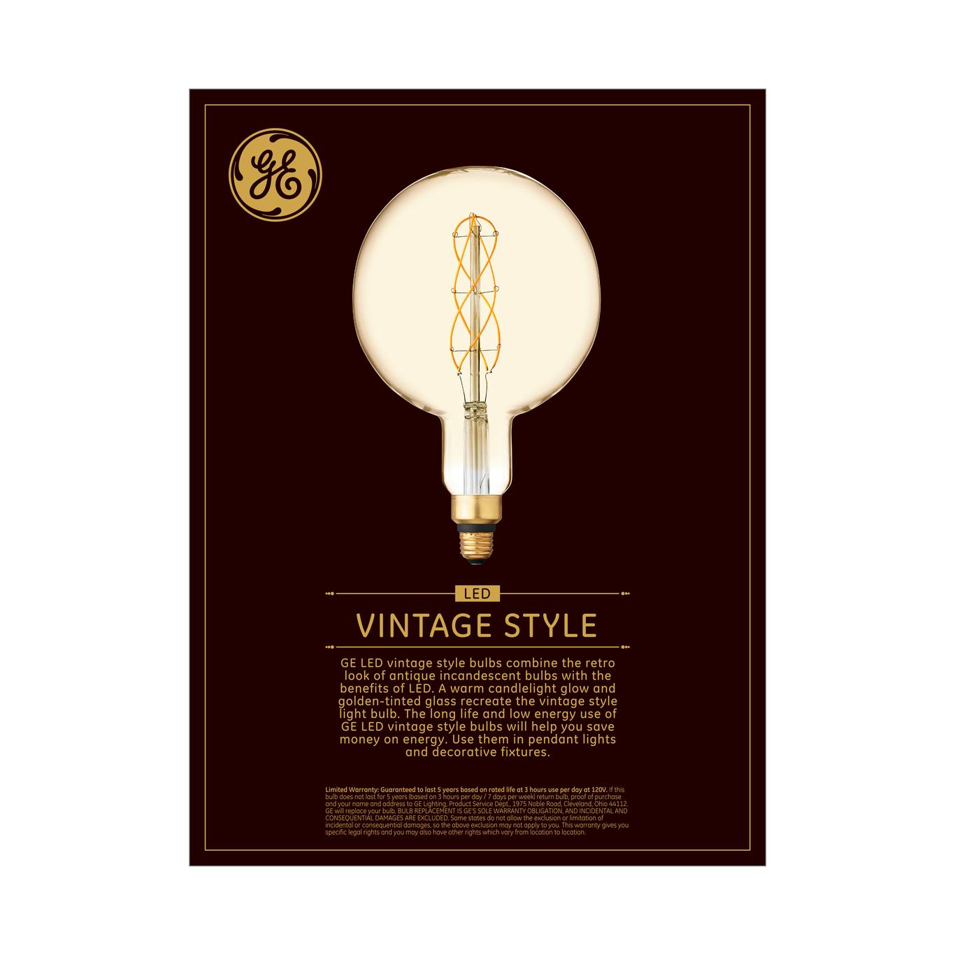 GE Vintage G63 LED Light Bulb, Large Globe Light Bulb, Amber Glass, 40 ...