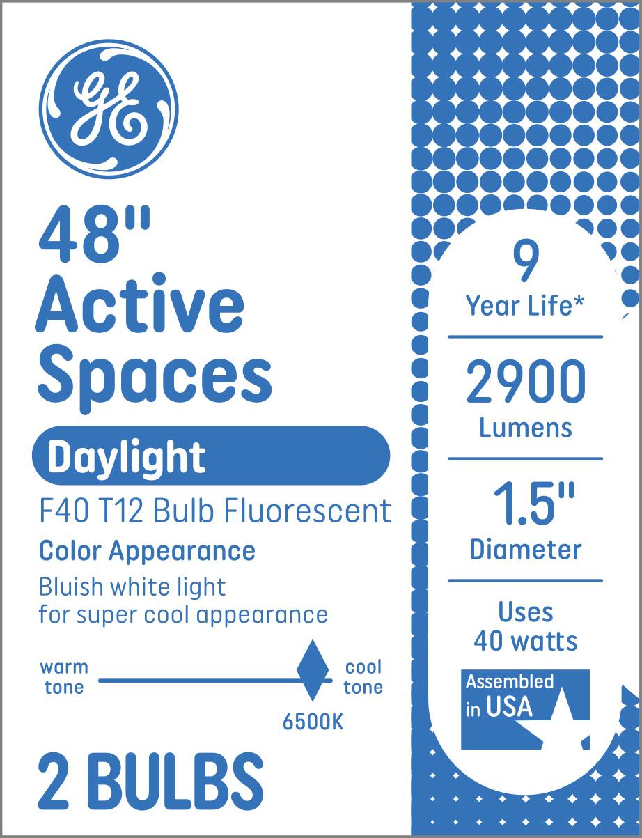 GE Daylight 40 Watt 48 Inch T12 G13 Base Fluorescent Tubes 2 Pack