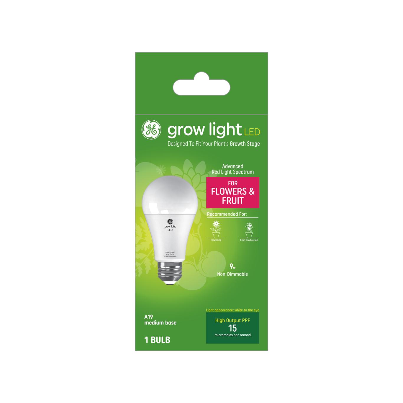 GE Grow LED Light Bulbs for Fruits and Flowering, A19 Bulbs, 9 Watts (1 Pack)