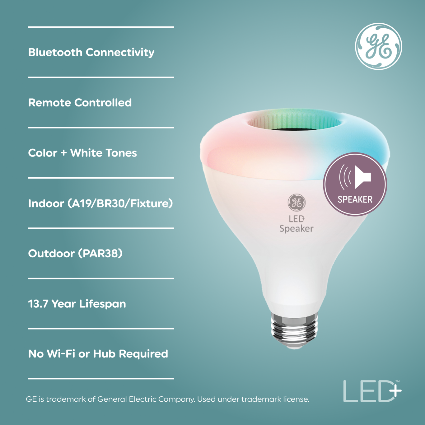 GE LED+ Bluetooth Speaker BR30 LED Light Bulb, Color Changing Light ...