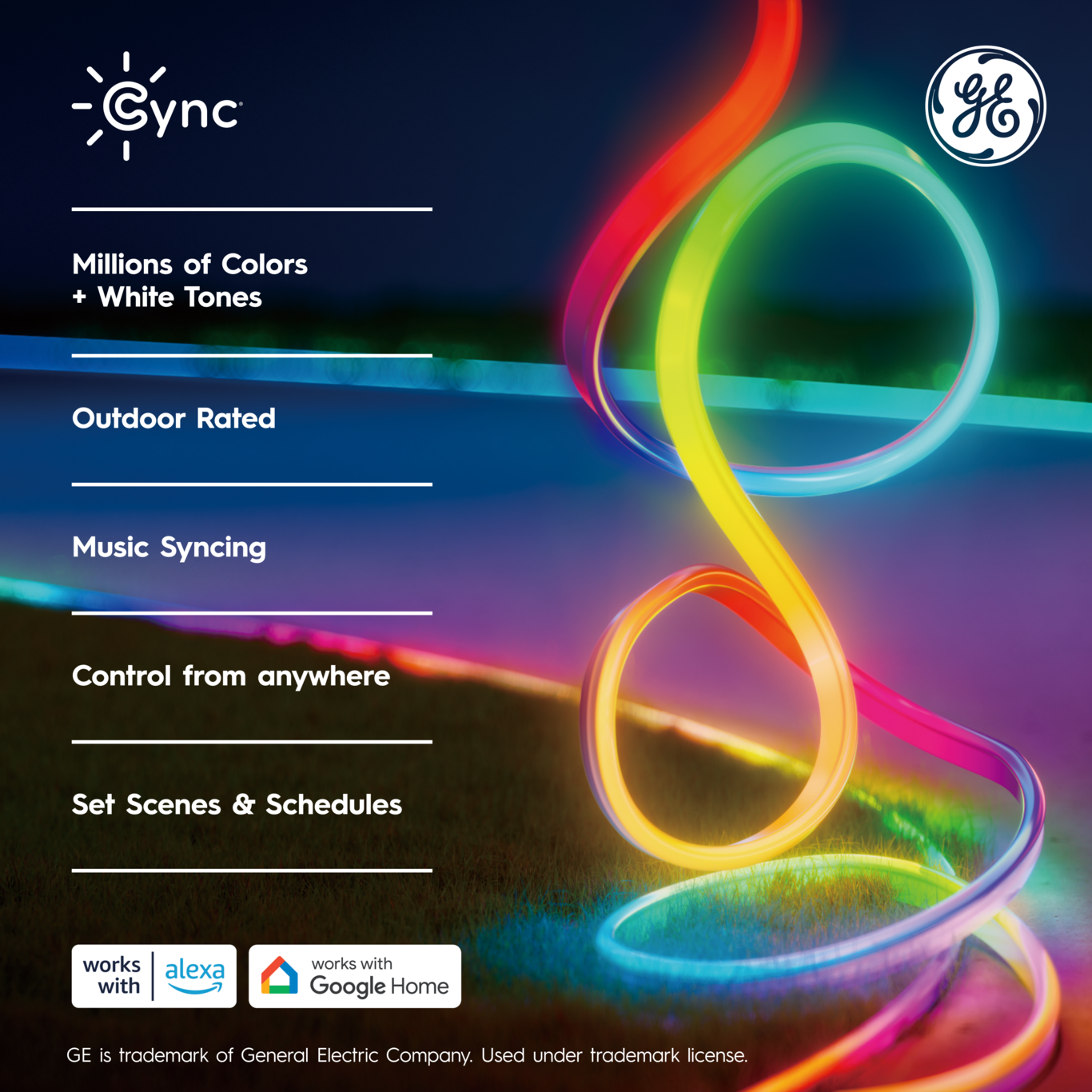 GE Cync Dynamic Effects Smart LED Outdoor Shapeable Light Strip, Color ...
