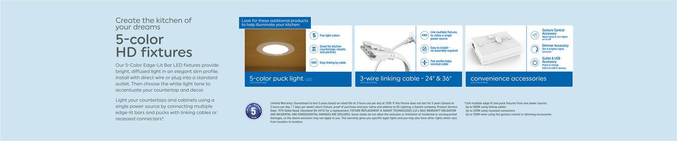 GE 5 CCT Color Select LED Undercabinet Bar Light Fixture, Color Select ...