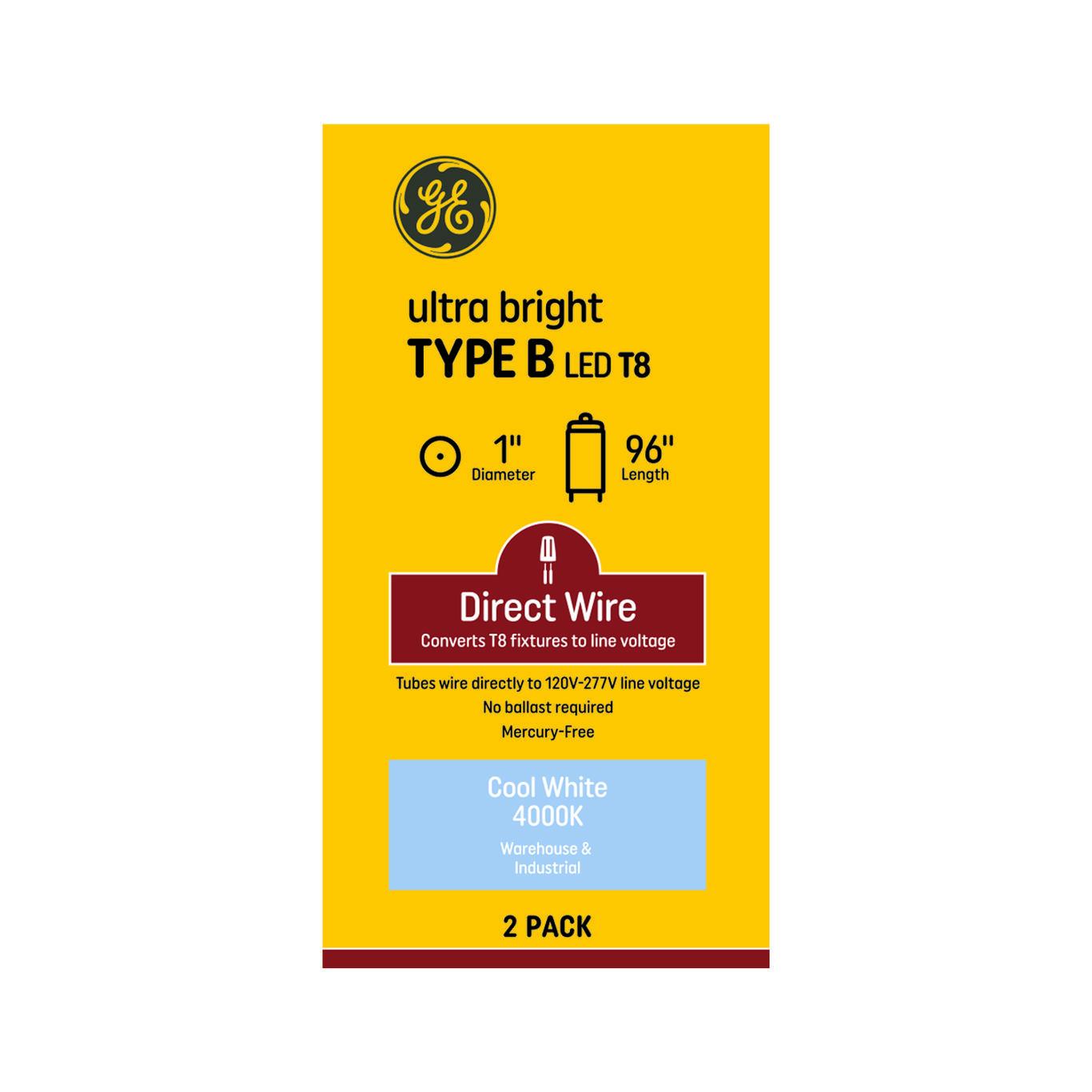GE Ultra Bright LED 250 Watt Replacement, Cool White, T8 LED Tube Bulbs ...