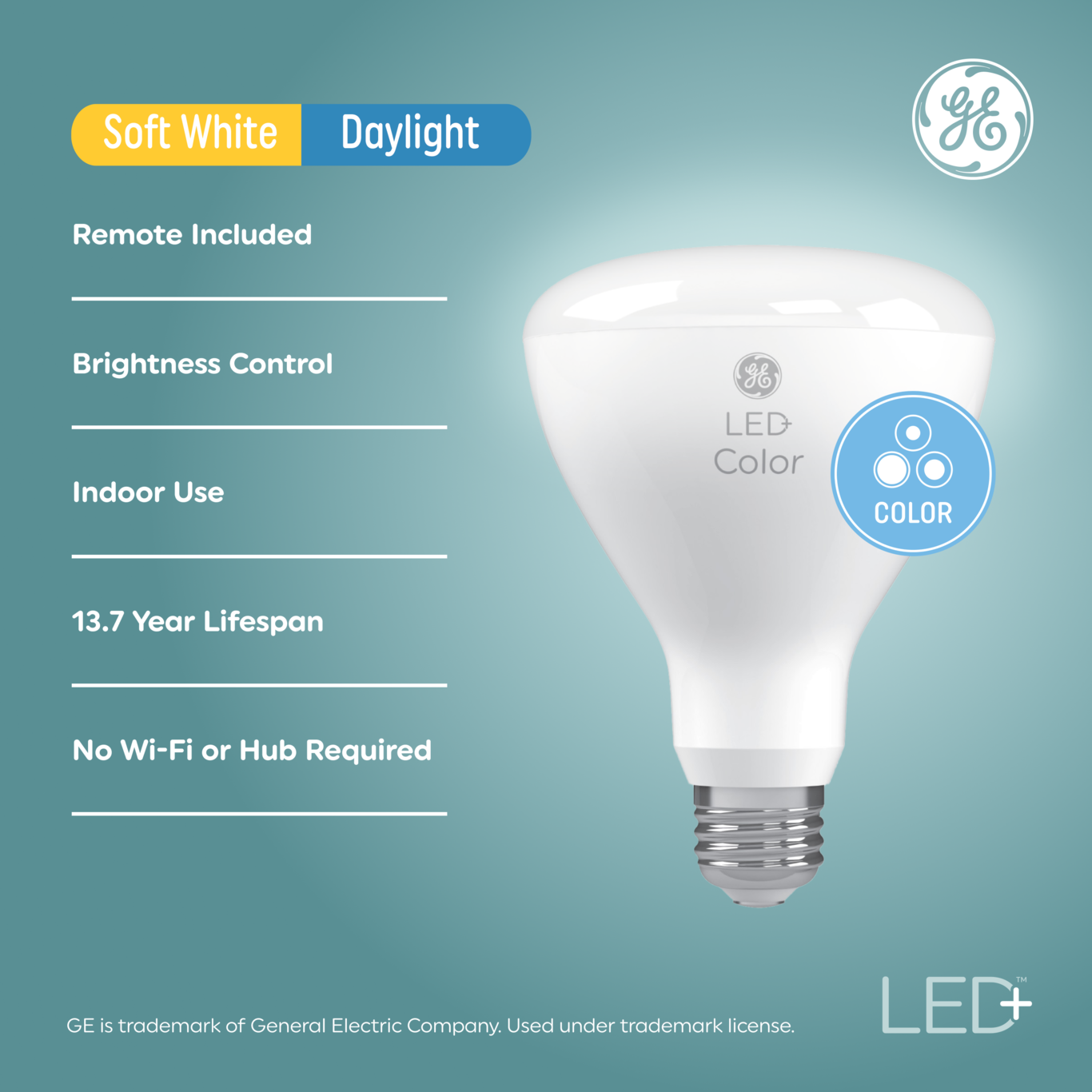GE LED+ Color Changing LED Light Bulb, BR30 Indoor Floodlight Bulbs ...