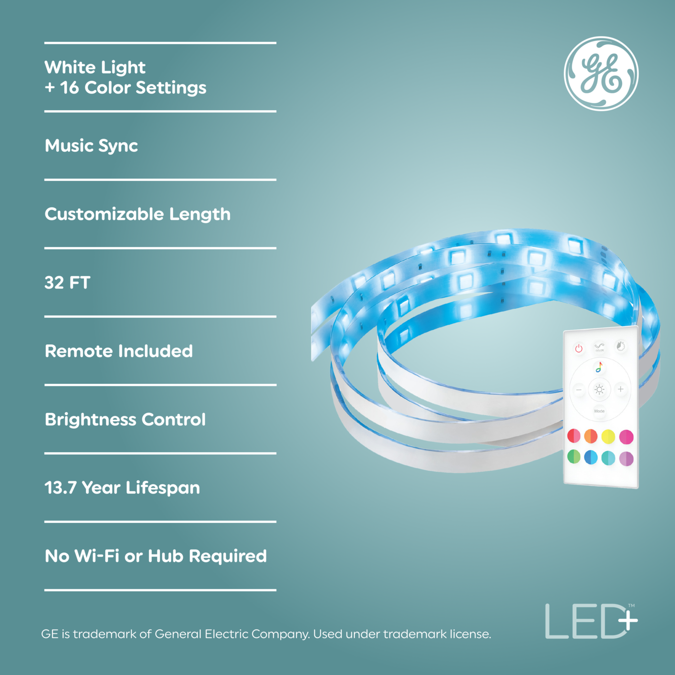GE LED+ Color Changing LED Light Strip, Wall Décor Strip Light with ...