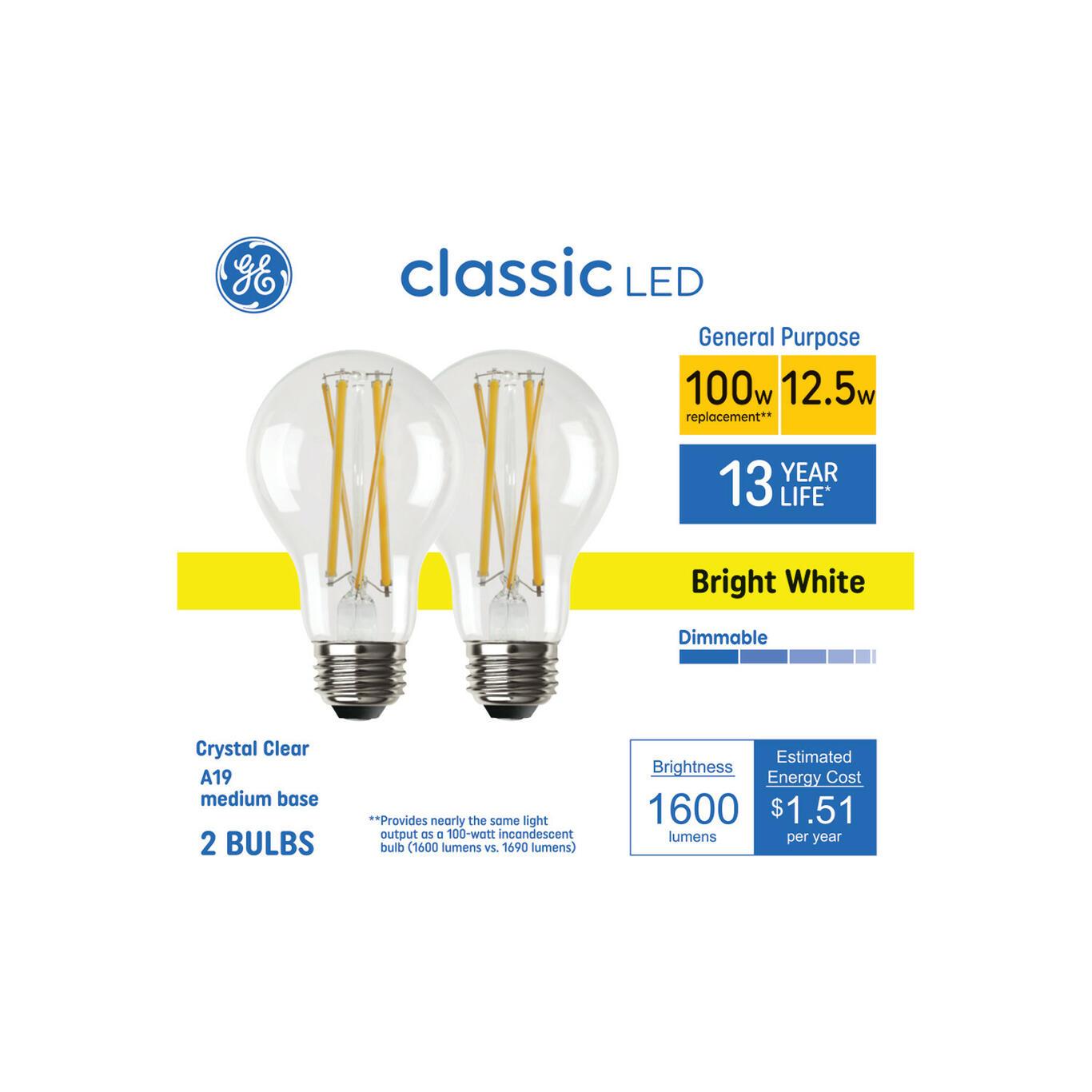 GE Classic LED 100 Watt Replacement, Bright White, A19 General Purpose ...