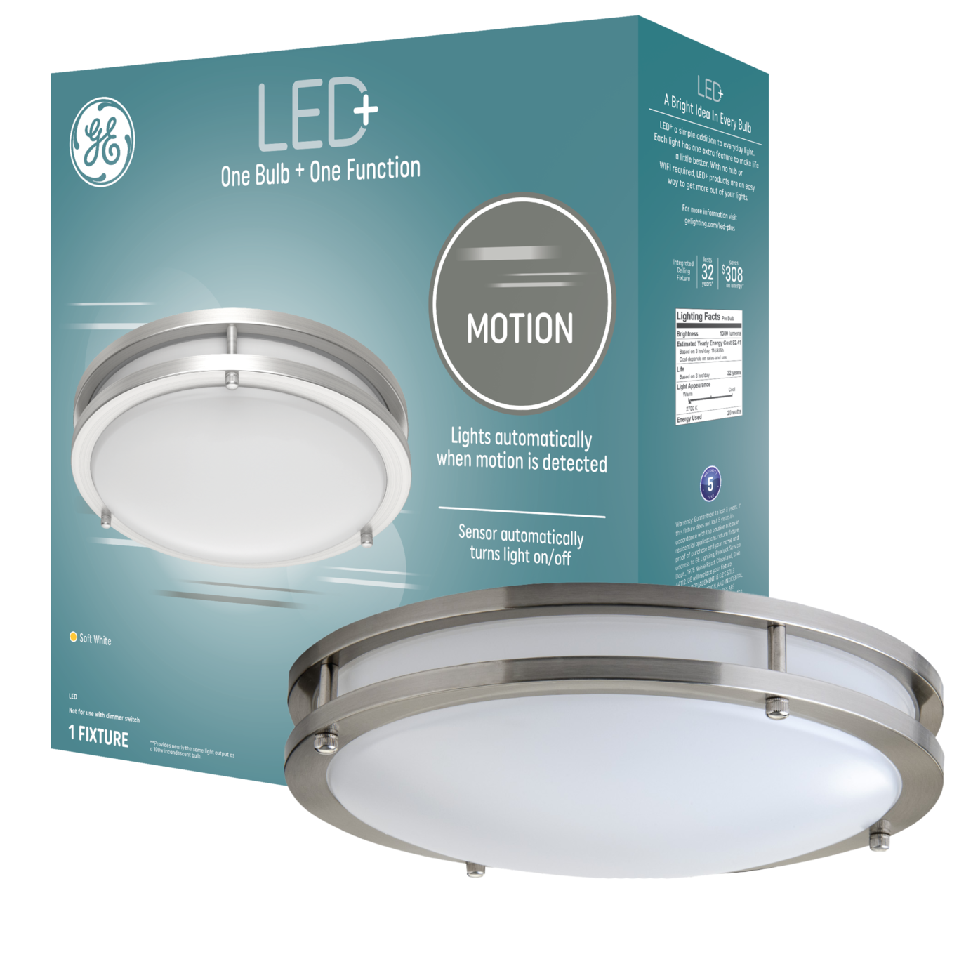 GE LED+ Motion Sensor Light | Integrated LED Ceiling Light Fixture